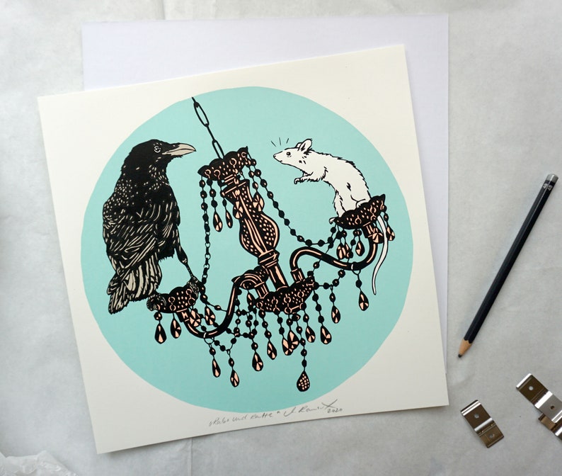 Raven and Rat Art Print: Three-color Screen Printing Graphics - Etsy