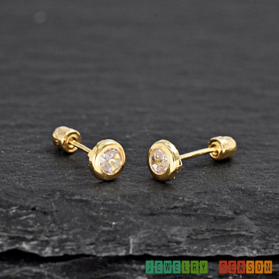 14k yellow gold cubic zirconia stud earrings with screw backs store