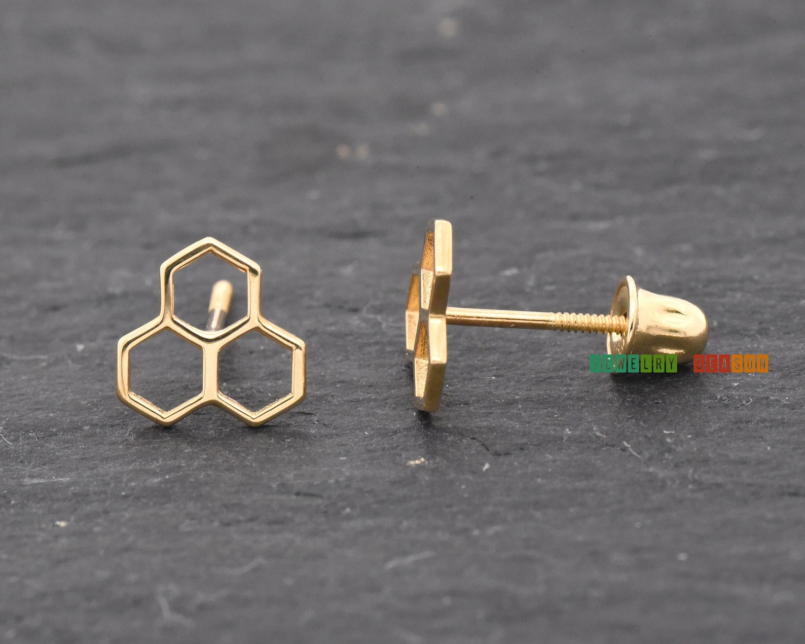 Dainty 7mm Honeycomb Hexagon Studs Solid 14k Yellow Gold Screw - Etsy