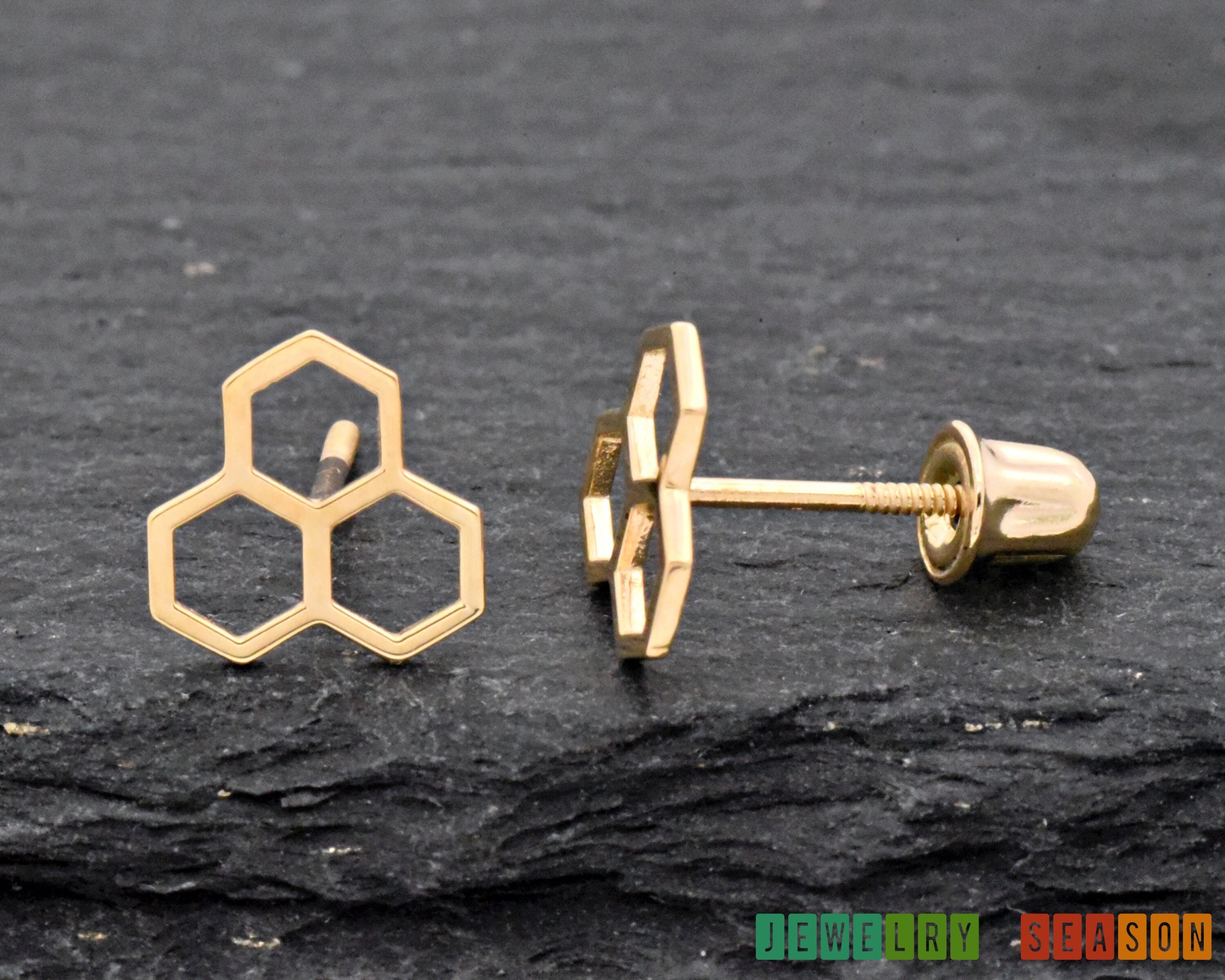 Dainty 7mm Honeycomb Hexagon Studs Solid 14k Yellow Gold Screw - Etsy