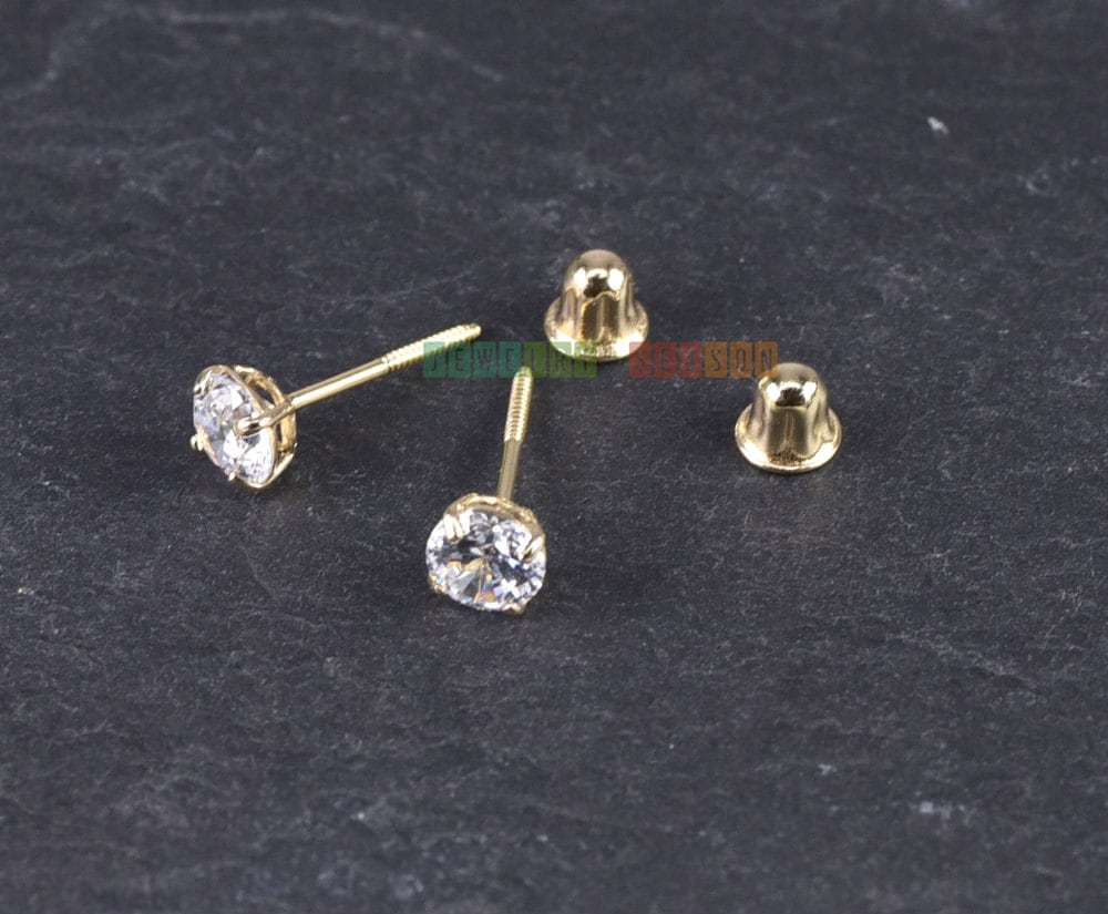 Solid 14K Yellow Gold Stud Screw Back Earrings 2mm 3mm 4mm 5mm - Etsy