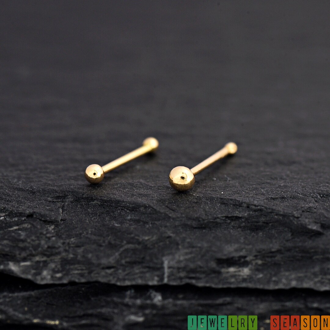 14K Gold 1.5mm 2mm Ball Nose Stud | Ball Bone Minimalist Nose Ring | 22 ...
