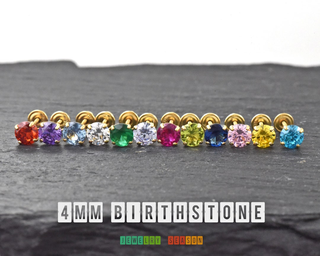 Womens Girls Childrens Birthstone Earrings, Earrings for Kids, 4mm Tiny ...