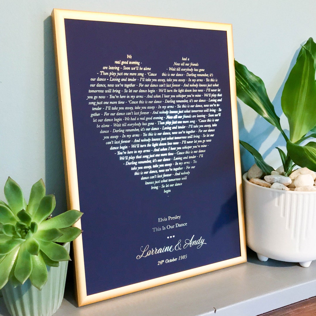 Personalised Wall Art Foil Printed Song Lyrics or Poem Print Wedding ...