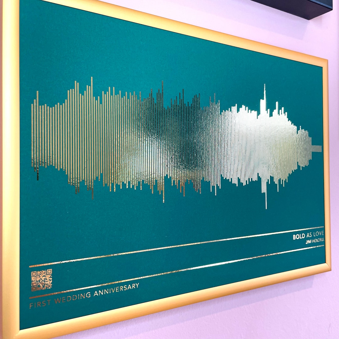 Custom Sound Wave Equaliser Wall Art Favourite Song Print Gift, Gold ...