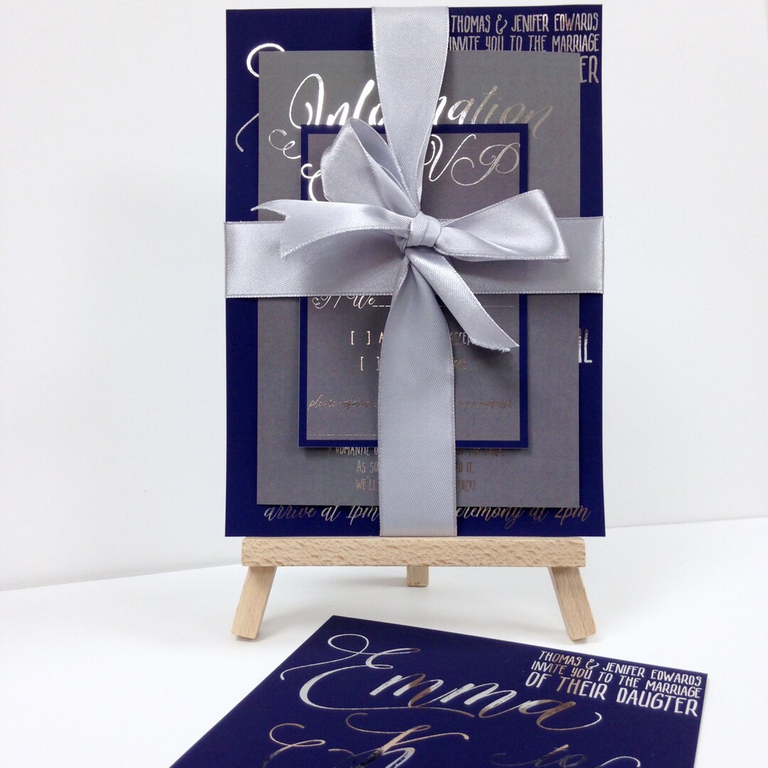 Luxury Silver Foil and Navy Blue Wedding Invitations - Etsy