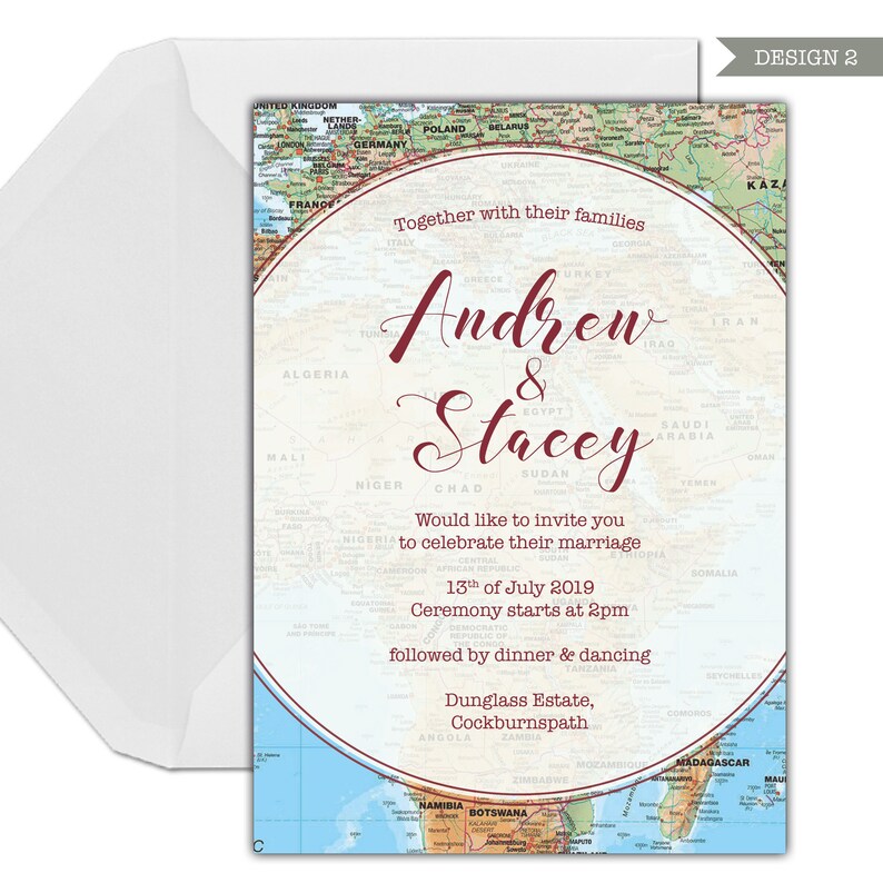 Elegant Modern Travel Maps Themed Wedding Invitation Invite Package ...