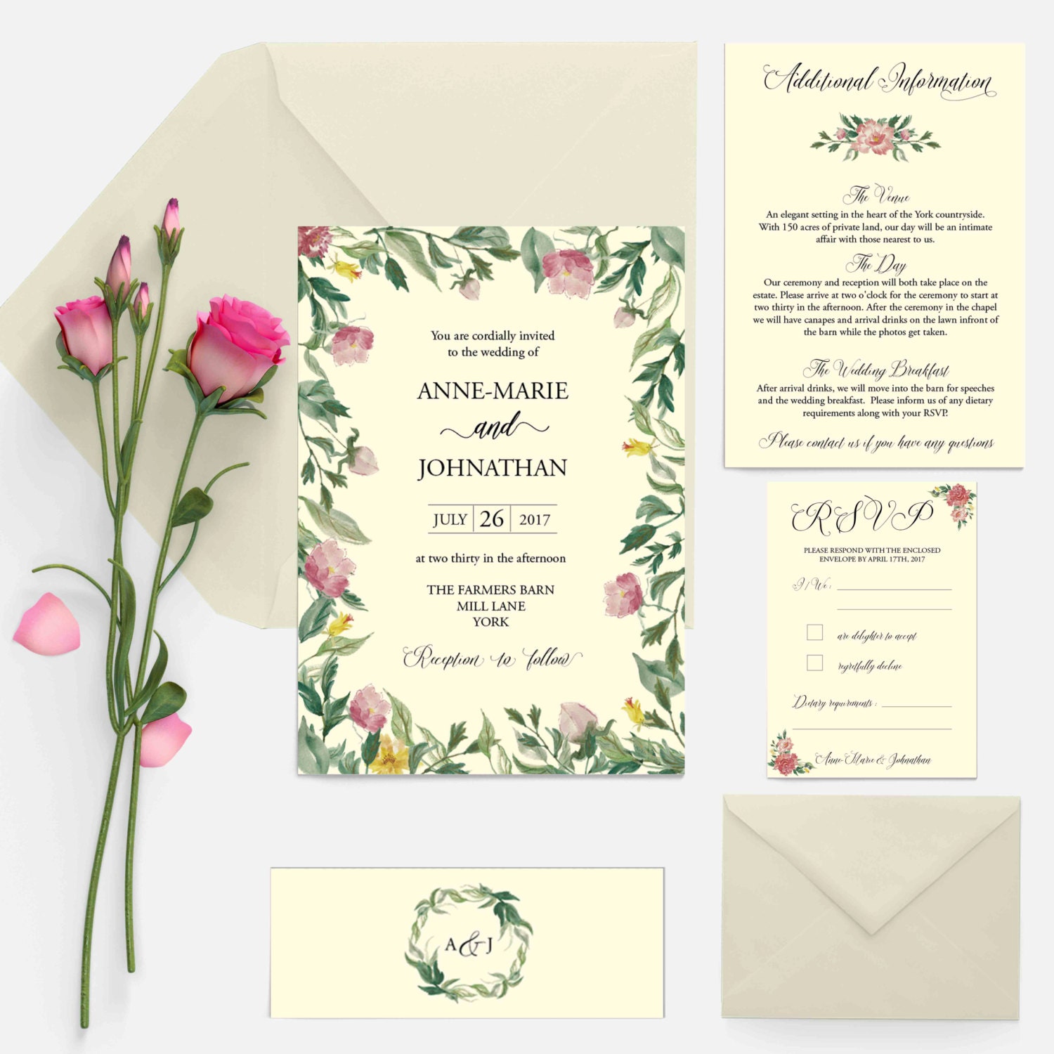 Personalised Printed Wedding Invitations "secret Garden" Floral Elegant ...