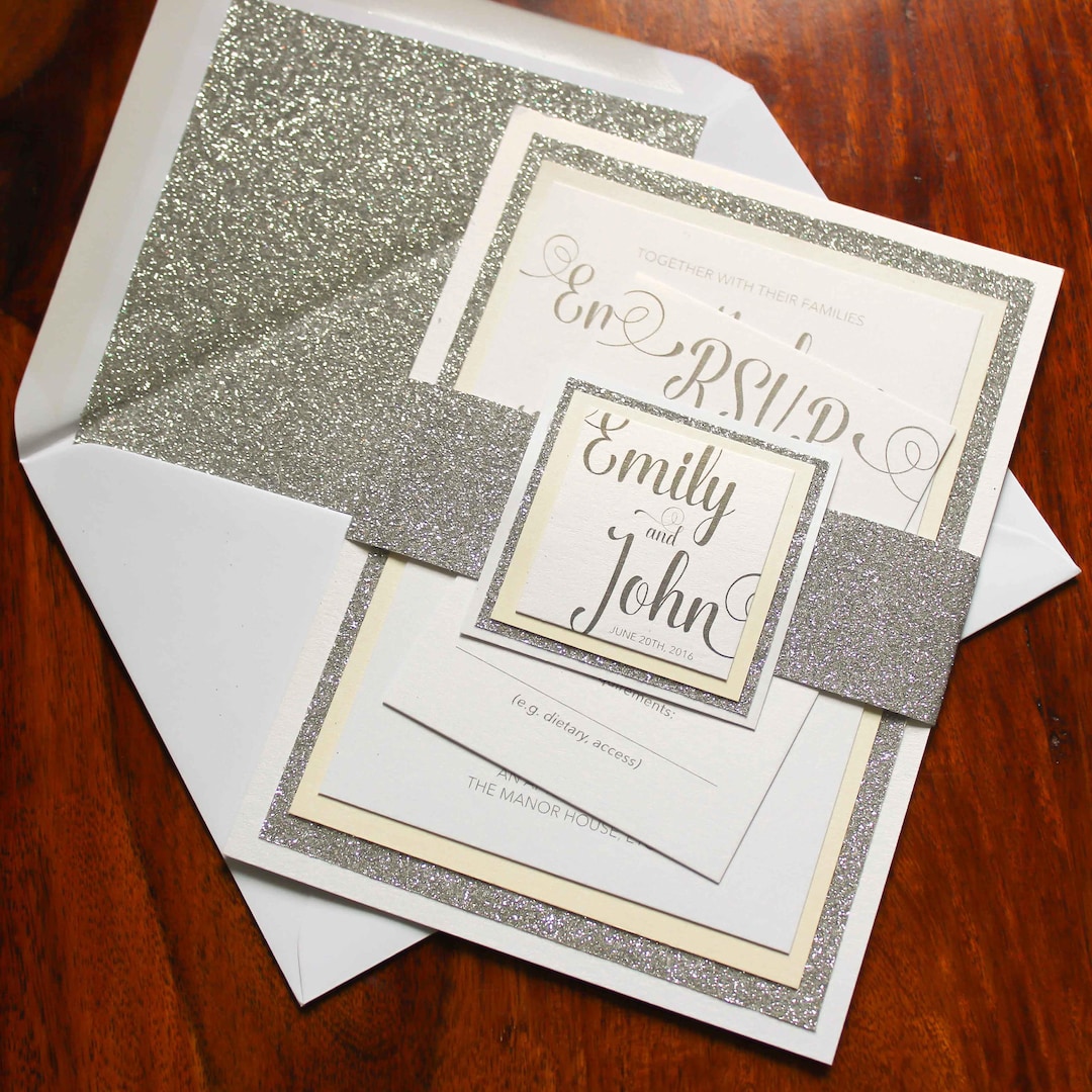 Silver Glitter and Ivory Pearlescent Invitation Packages - Etsy