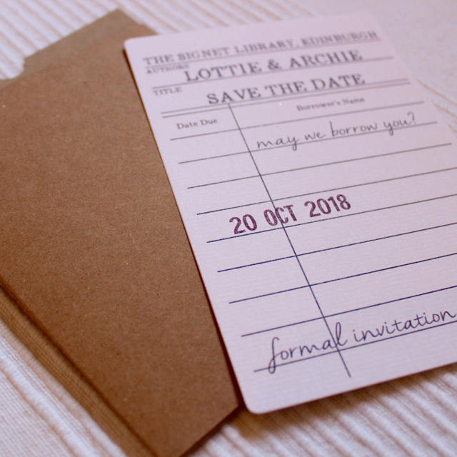 Rustic Wedding Save the Date Library Cards in a Rustic Kraft | Etsy UK
