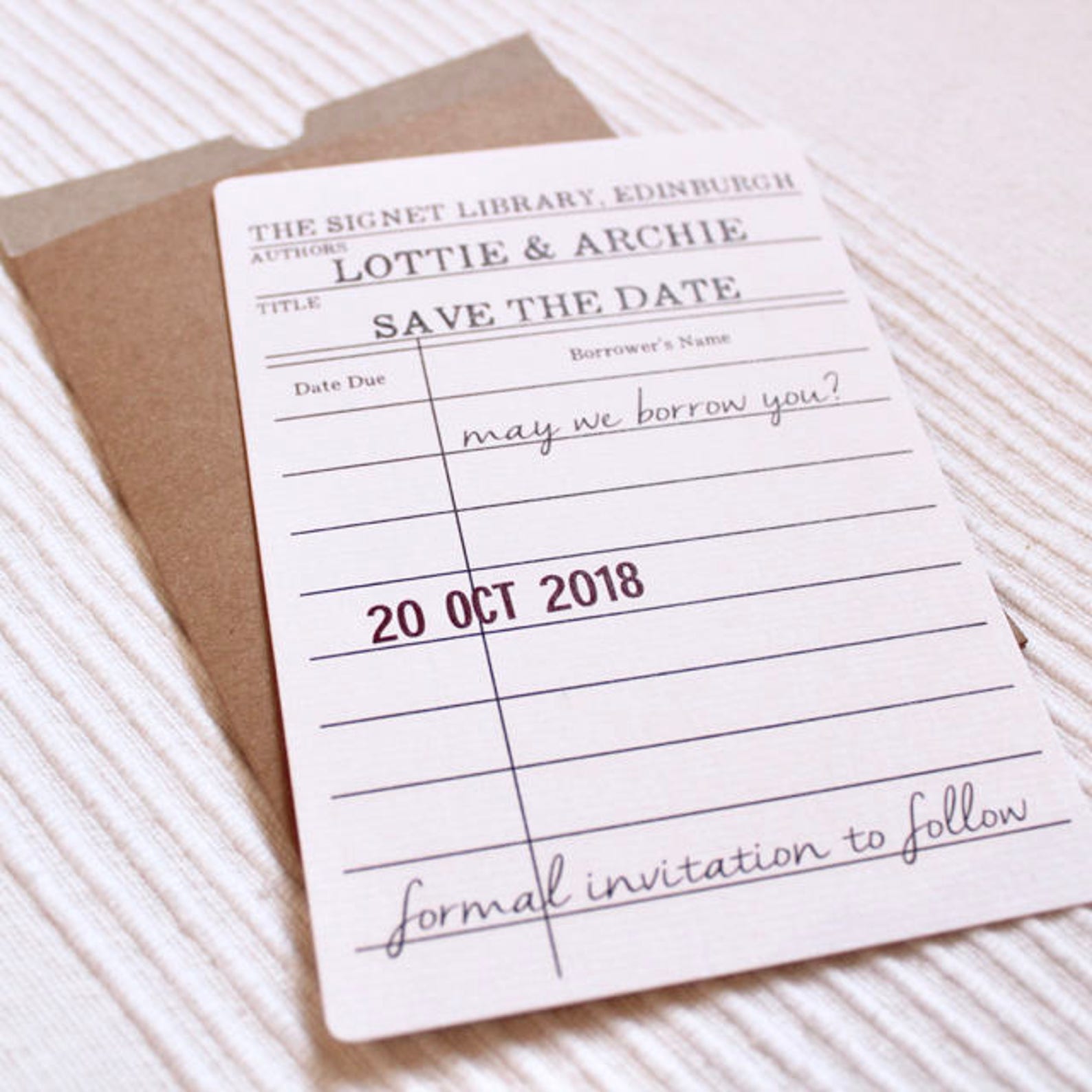 Rustic Wedding Save the Date Library Cards in a Rustic Kraft | Etsy UK