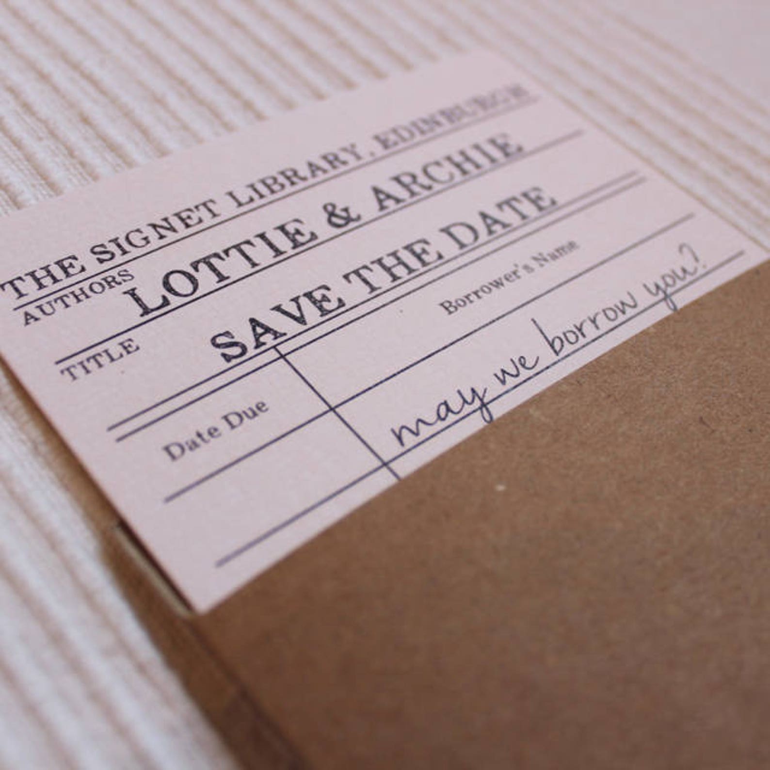 Rustic Wedding Save the Date Library Cards in a Rustic Kraft | Etsy UK