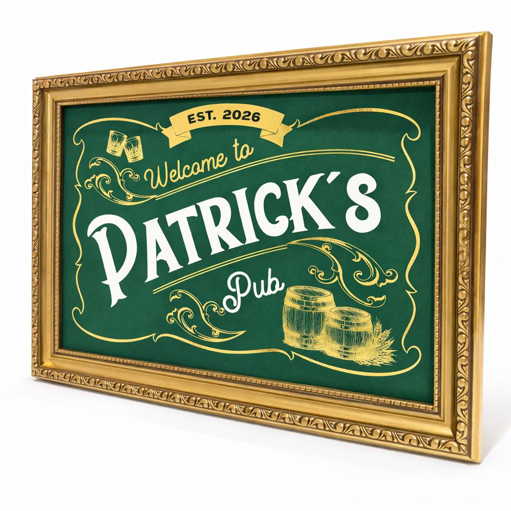 Personalised Pub Sign - Metallic Gold & White Foil Print – Custom Bar ...