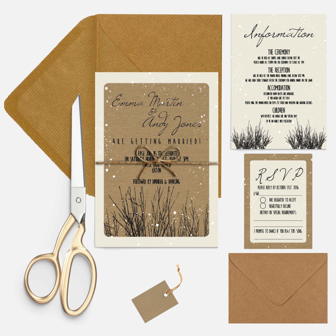 Rustic Kraft Woodland Wedding Invitations - Etsy