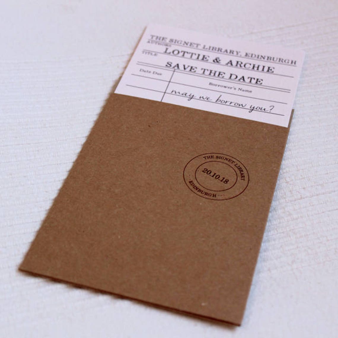 Rustic Wedding Save the Date Library Cards in a Rustic Kraft | Etsy UK