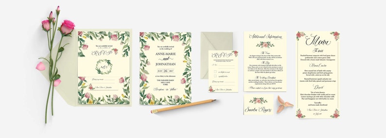 Personalised Printed Wedding Invitations "secret Garden" Floral Elegant ...