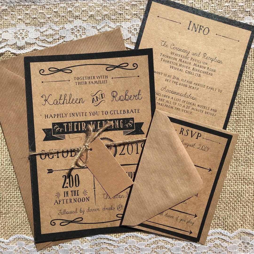 Rustic Recycled Ornate Festival Kraft Wedding Invitations With ...