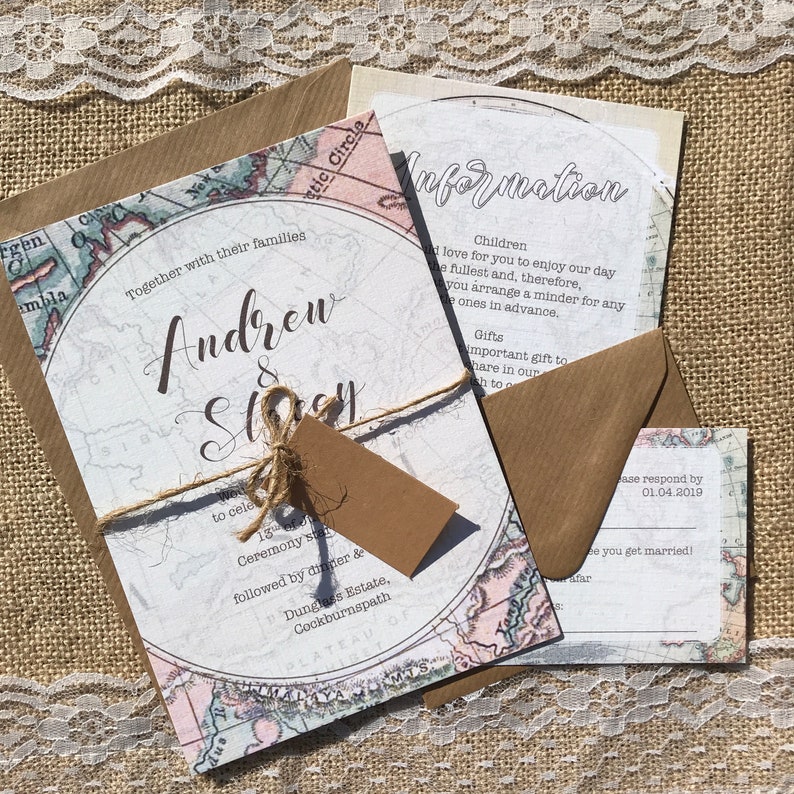Elegant Travel Maps Themed Wedding Invitation Package - Etsy
