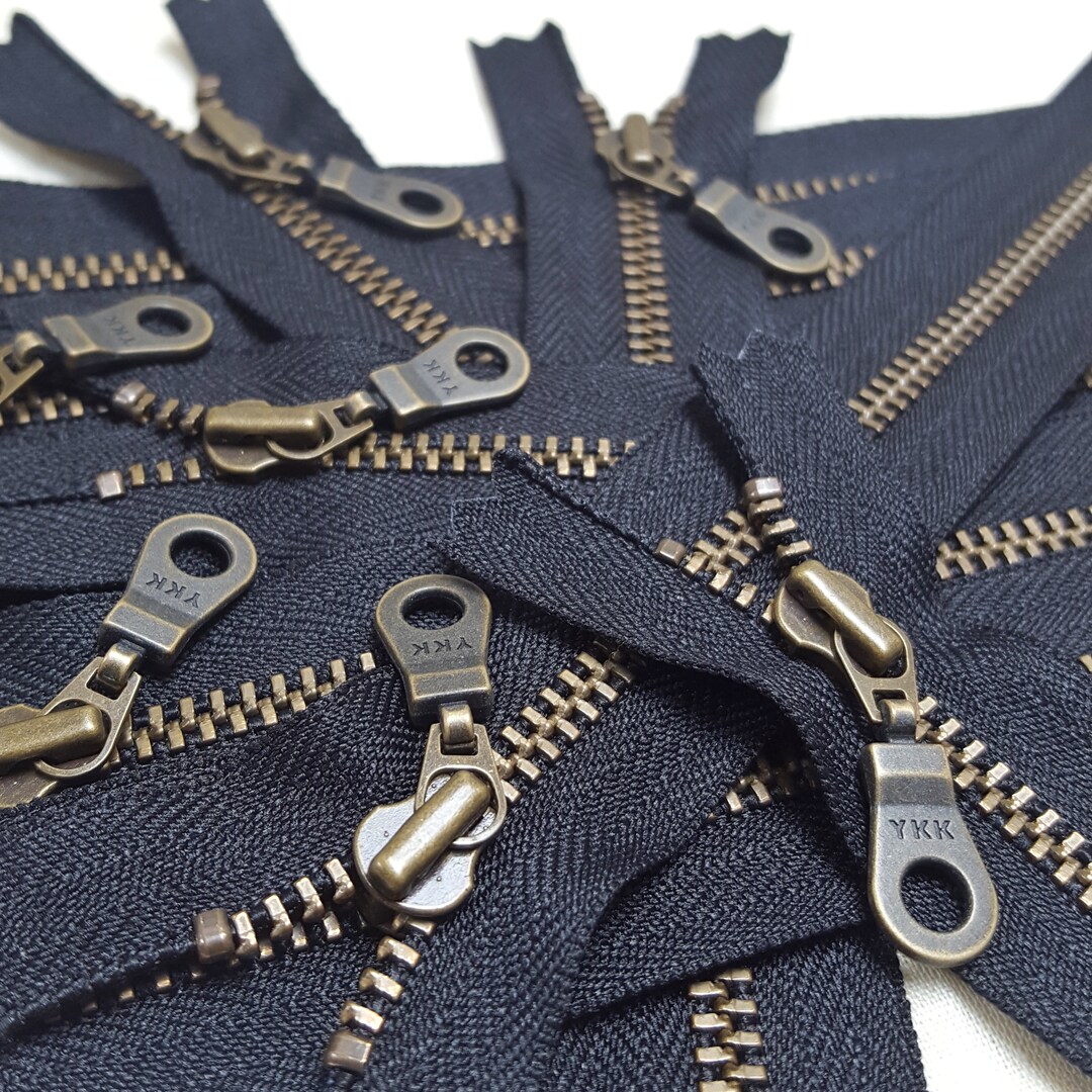 YKK BLACK (580) Antique Brass Doughnut Pull Zipper *closed End* All Lengths From 10cm up to 61cm ...