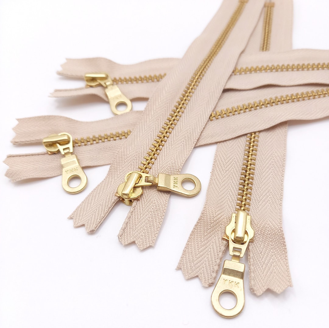 YKK Natural Beige (572) Brass Zipper for Crafting Closed End Zip for Handmade Bags Gold Zip for ...