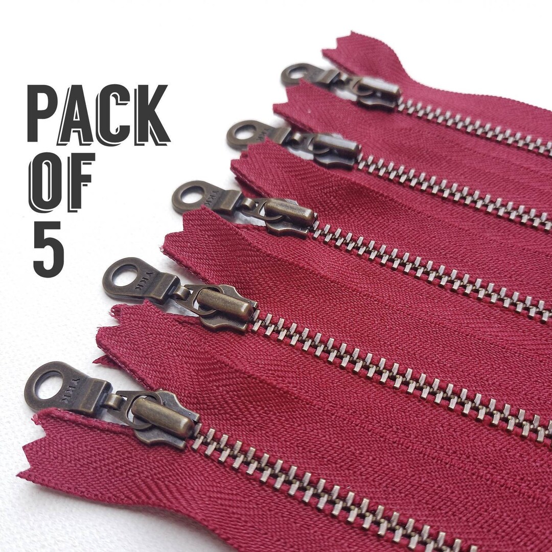 YKK Red (520) Closed End Zipper, Antique Brass Cranberry Zipper, Donut ...