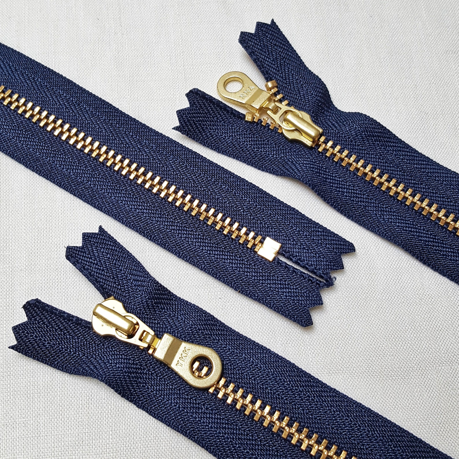 YKK NAVY (560) Gold Brass Zipper 10 13 18 20 23 25 28 30cm 36cm 41cm ...