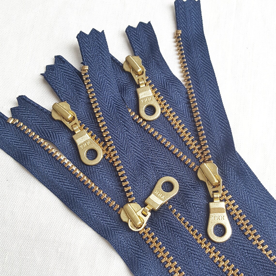 YKK NAVY (560) Gold Brass Zipper 10 13 18 20 23 25 28 30cm 36cm 41cm ...