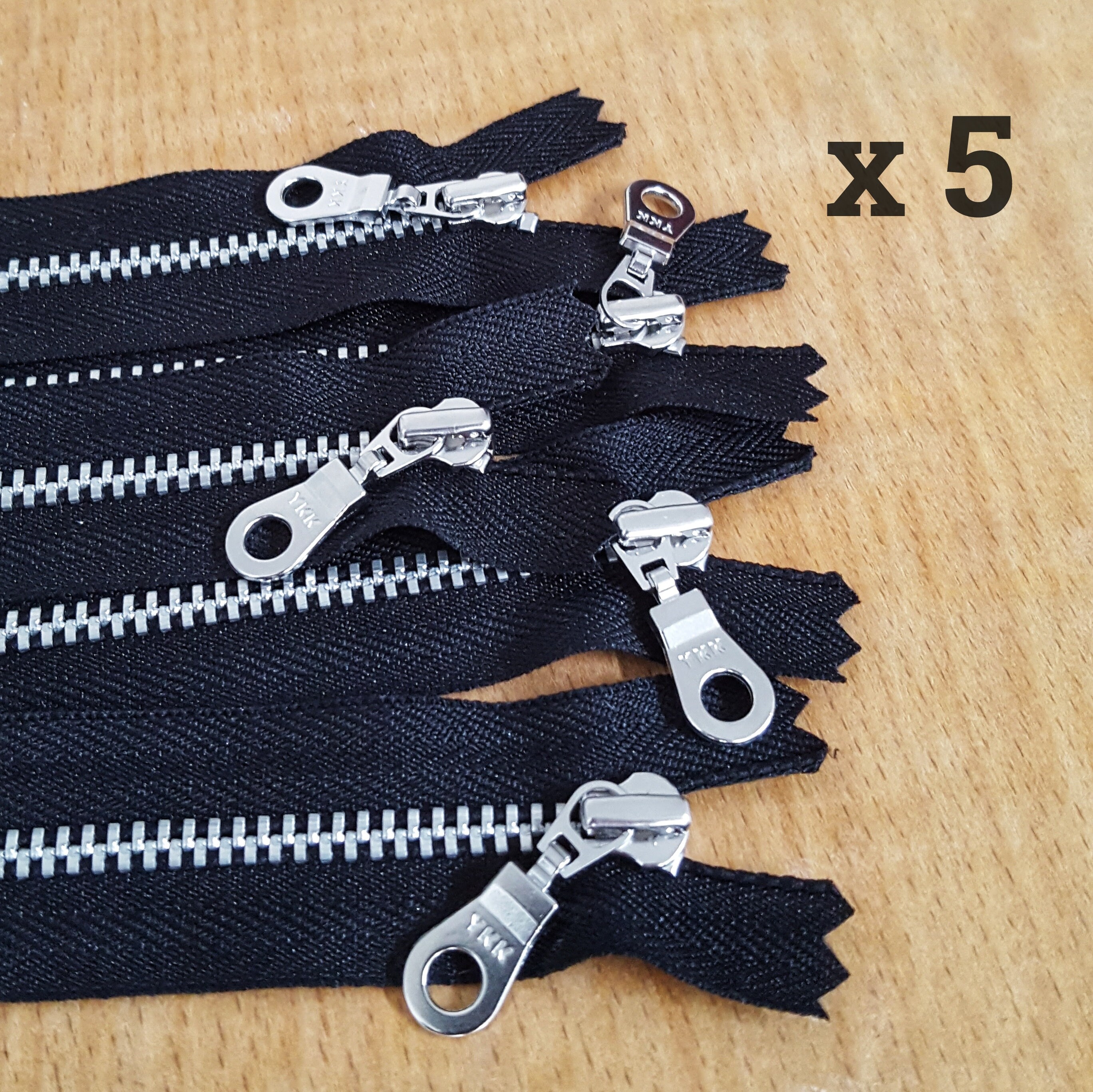 YKK BLACK (580) SILVER Zipper Doughnut Pull ***pack of 5*** 10,13,15,18 ...