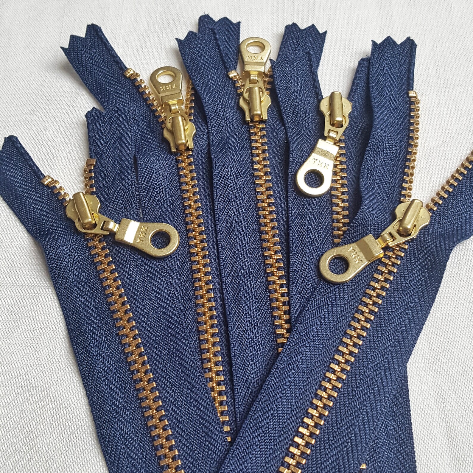 YKK NAVY (560) Gold Brass Zipper 10 13 18 20 23 25 28 30cm 36cm 41cm ...