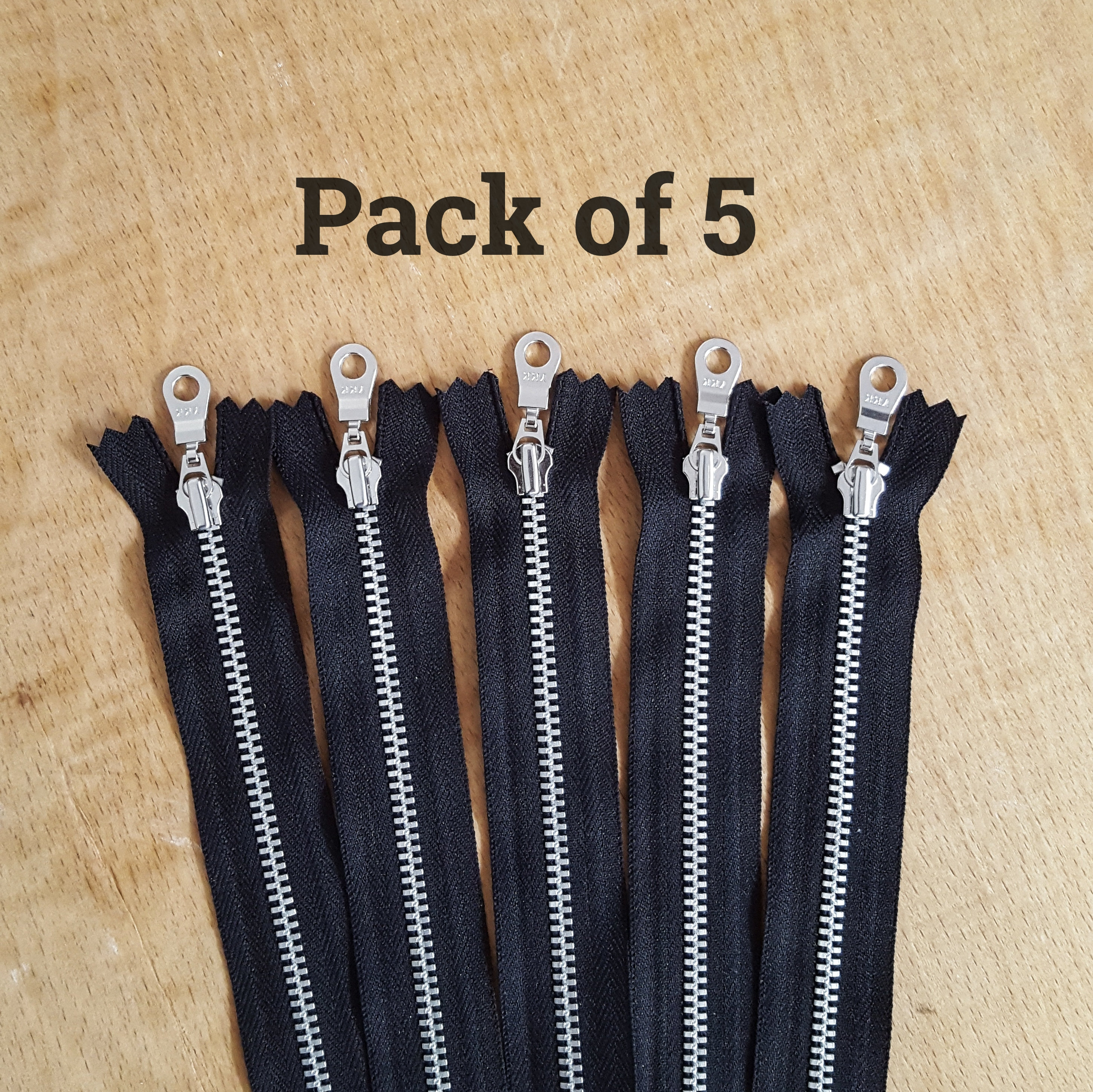 YKK BLACK (580) SILVER Zipper Doughnut Pull ***pack of 5*** 10,13,15,18 ...