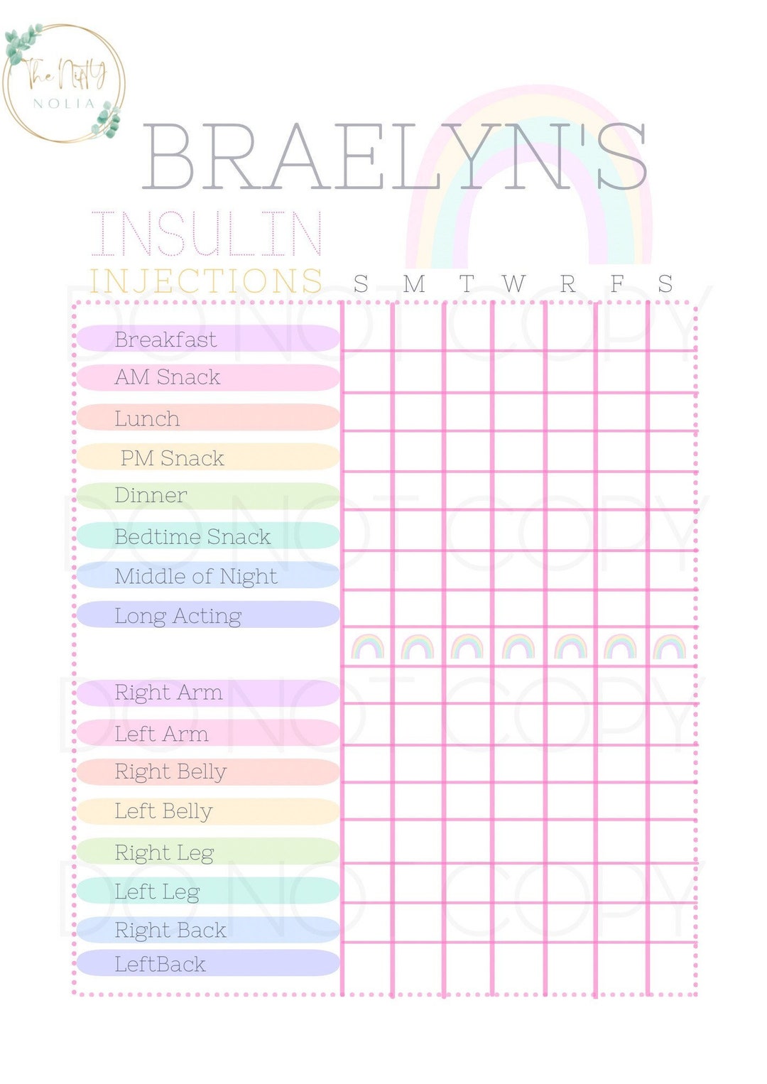 Insulin Chart. Insulin Tracker. Insulin Injections. Type 1 - Etsy