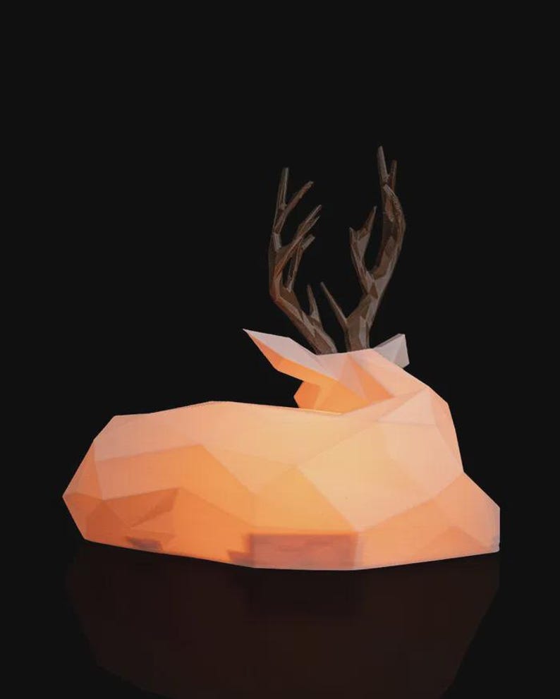 Low Poly Reindeer Table Lamp | Modern Geometric Christmas Decor | LED ...