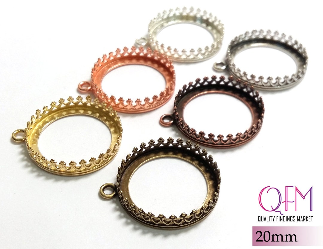 5pcs 20mm Round Bezel Cup Brass With 1 Loop Finishes: Antique / Shiny ...