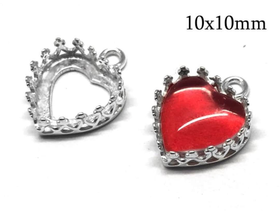 3pcs Sterling Silver 925 Heart Bezel Cup 10mm With Loop, Bezel Settings ...