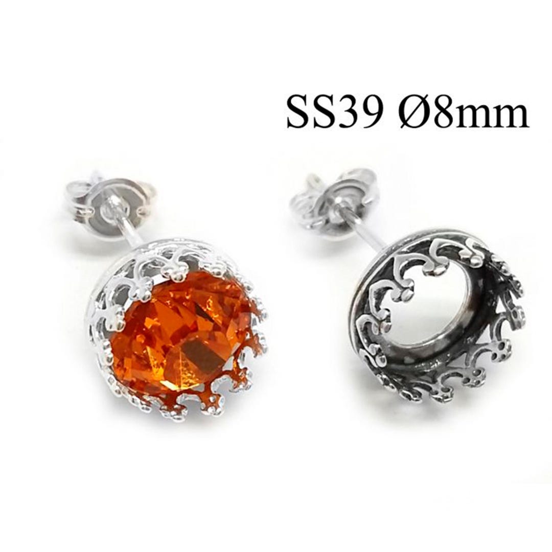 1pair Sterling Silver 925 8mm Bezel Stud Earring Settings - Fit SS39 ...