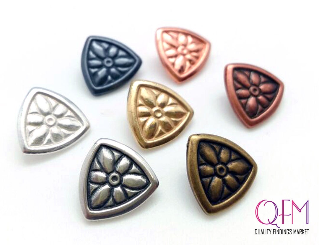 6pcs/pk Decorative Pewter Button, Triangular Shaped Button With Back ...