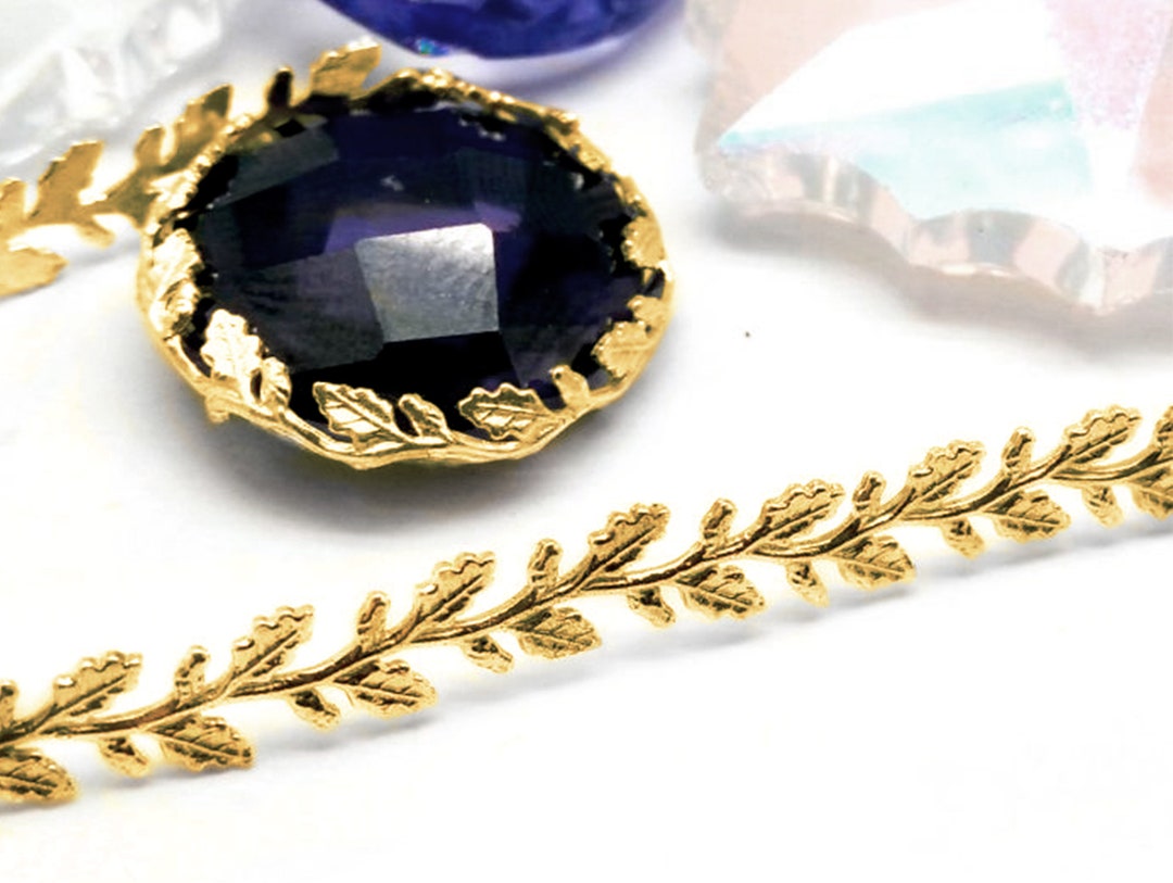 1pc 14K Solid Gold Cast Bezel Wire With Leaves 70mm, Floral Gold ...