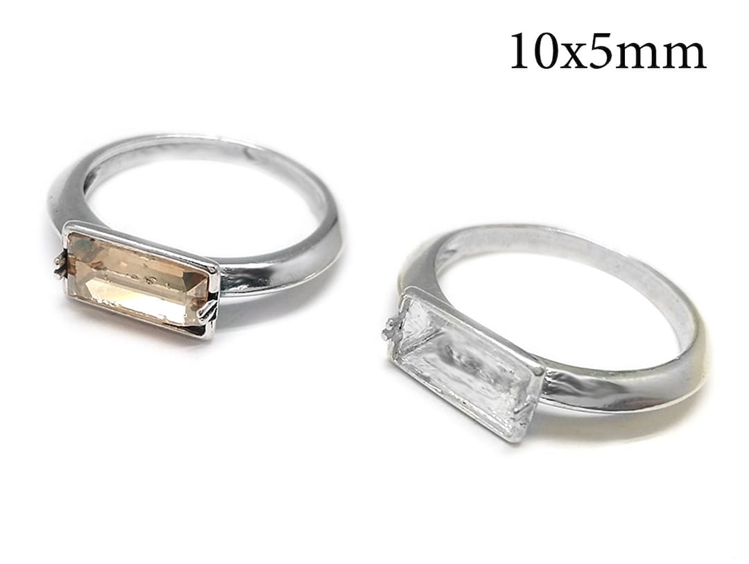 1pc Sterling Silver 925 Rectangle Bezel Ring Settings 10x5mm 8US, Fit ...