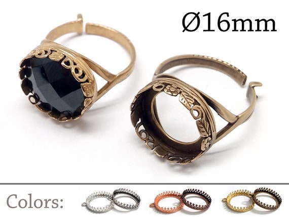 1pc Adjustable Locking Ring 16mm Brass Bezel Cup Flowers and - Etsy