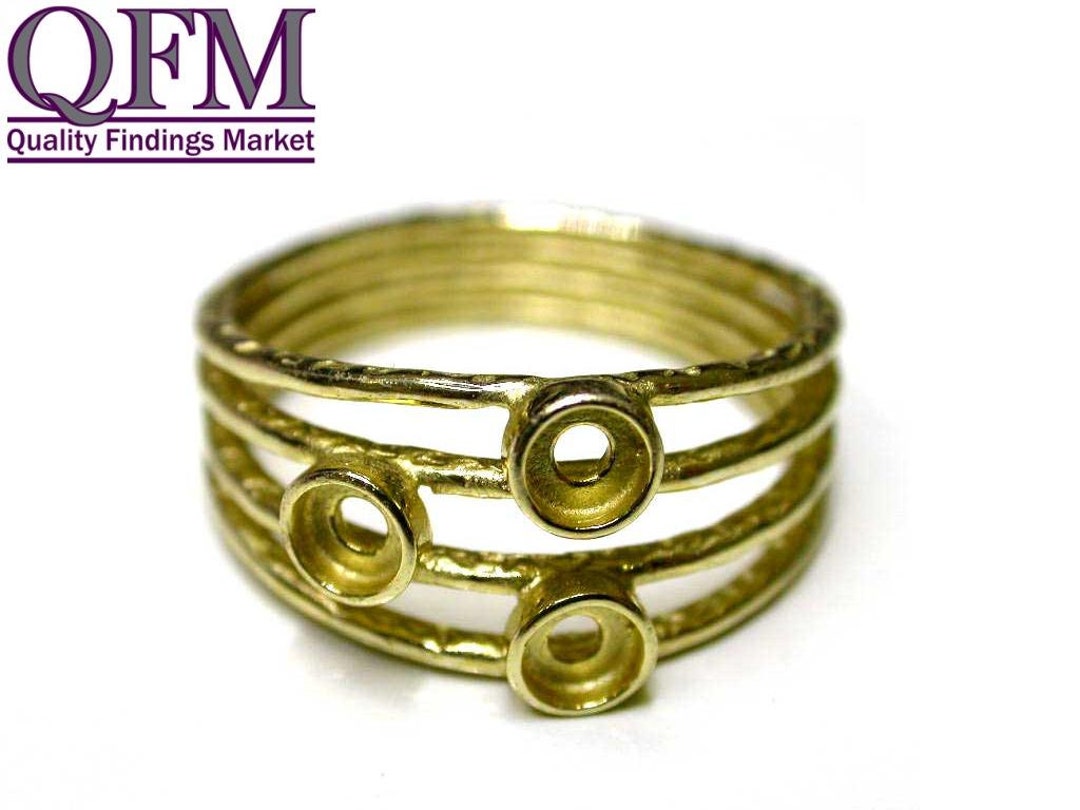 Bezel Cup Ring in Brass Gold Plated 24K Size 7 With Place for Setting 3 ...