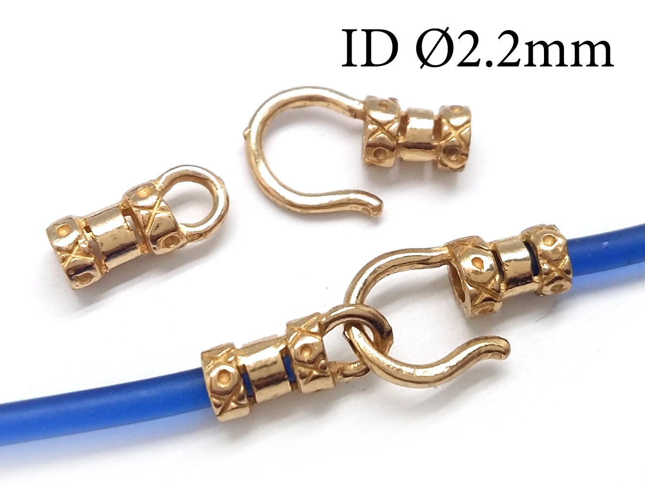 3sets Brass Ends Hook Eye Crimp End Caps, Inside Diameter of 1mm, 2mm ...