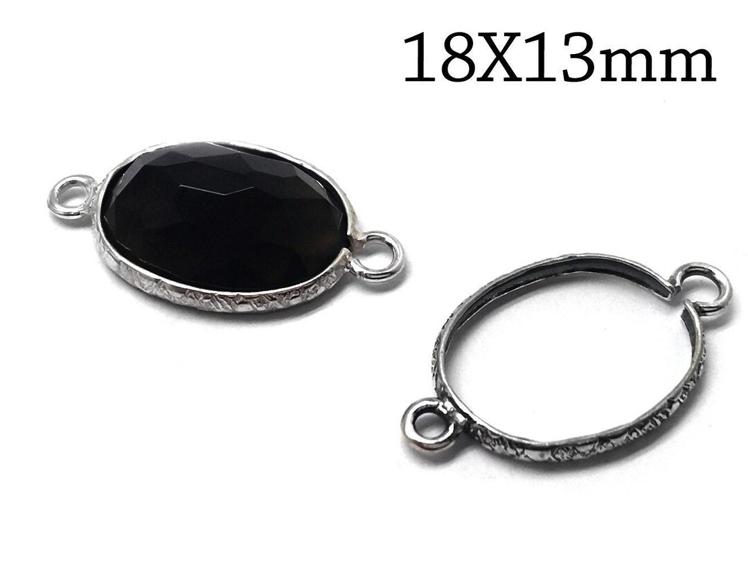 1pc Sterling Silver Oval Bezel Cup 18x13mm With 2 Loops - Bracelet ...