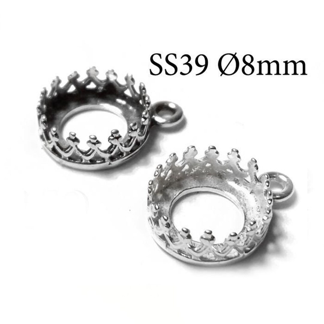3pcs Sterling Silver 925 Cabochon Setting 8mm Round Bezel Cup With 1 Loop Shiny or Antique ...