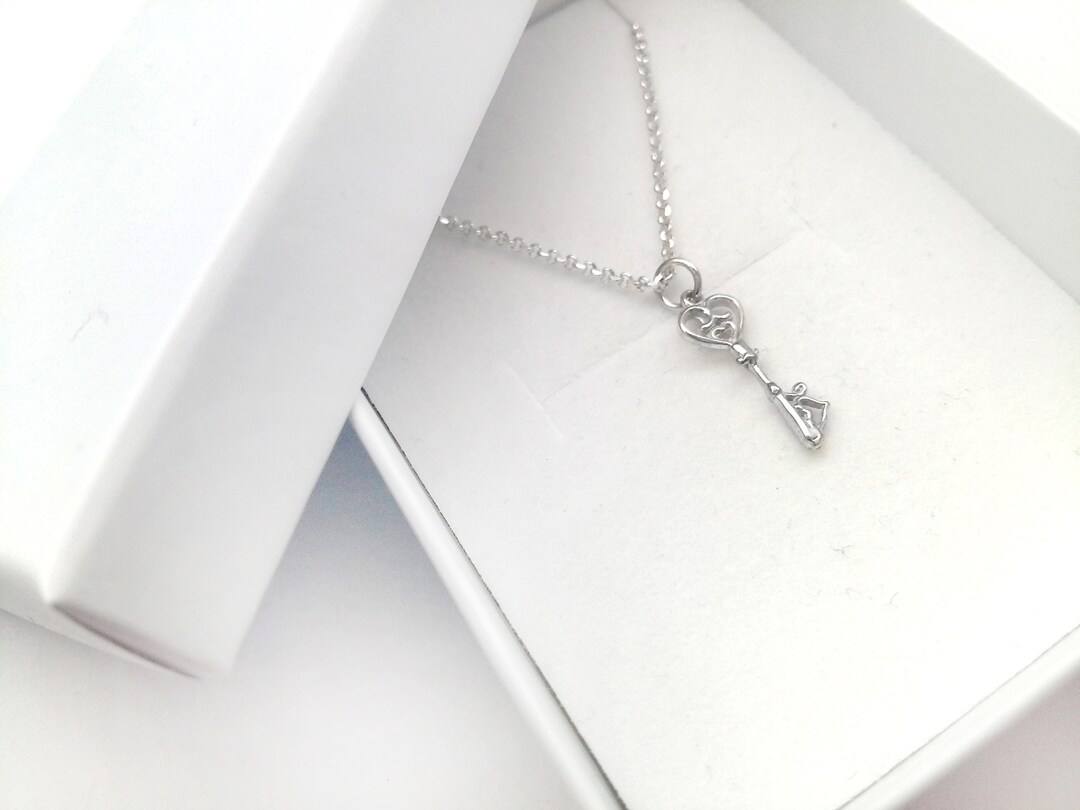 Tiny Key Necklace Sterling Silver Small Daisy Necklace Key - Etsy