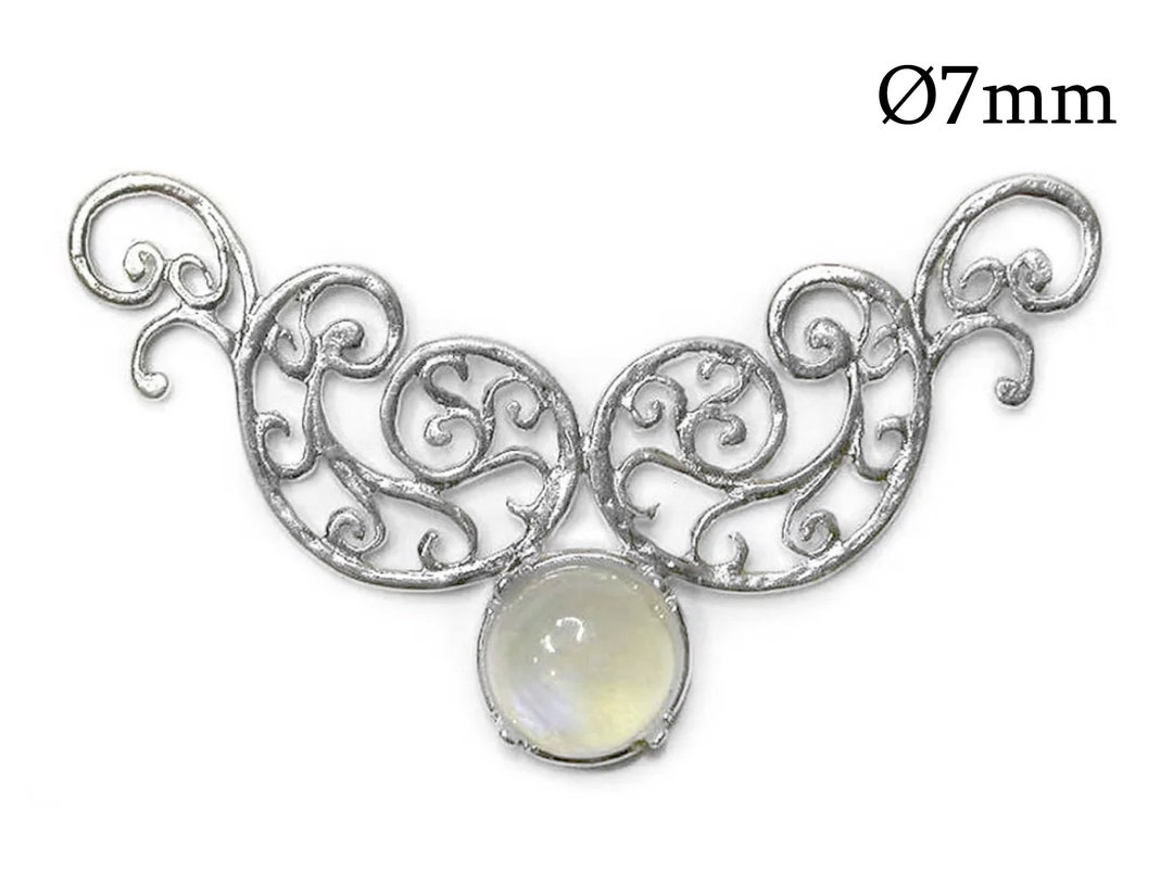 1pc Sterling Silver 925 Filigree Bezel 7mm for Necklace, Link 38x22mm ...