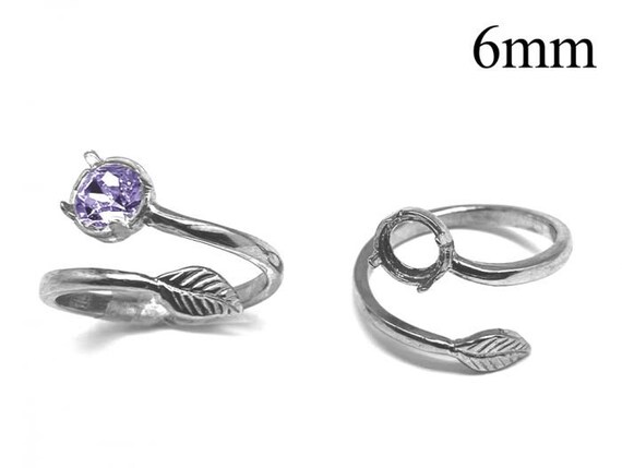 1pc Sterling Silver 925 Adjustable Ring 6mm Bezel Cup Setting | Etsy