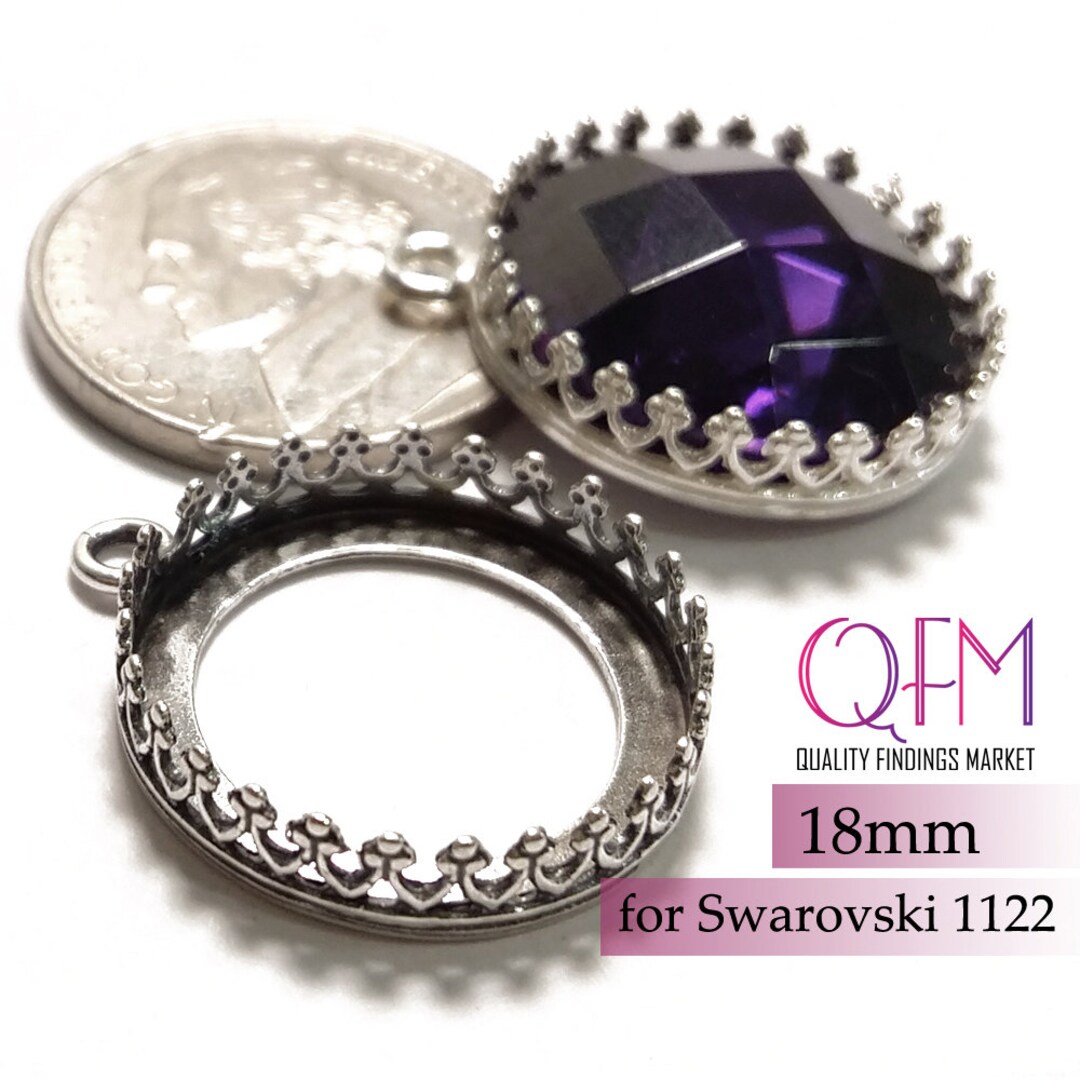 2pc Sterling Silver Bezel Settings 18mm Round Bezel Cup Fits Swarovski ...