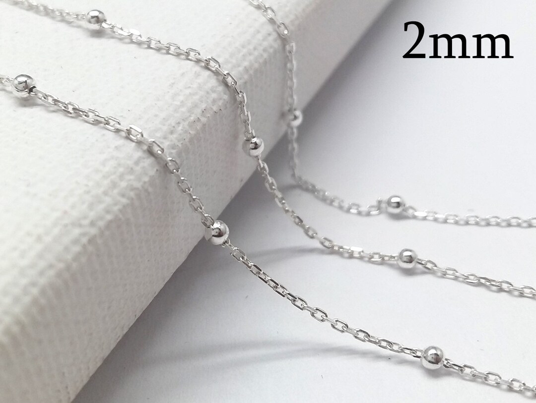 1m (3.28 Feet) Sterling Silver Beaded Chain 1mm, 2mm Bead, Satellite ...
