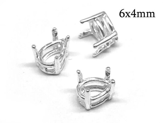 10pcs Sterling Silver 925 Tear Drop Chaton Bezel Settings 6x4mm without loops Jewelry base Bezel cup JBB Findings Jewelry Supplies