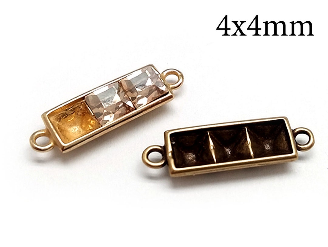 7pcs Brass Rectangle Bezel Cup Connector 4x4mm With 2 Loop, Antique ...